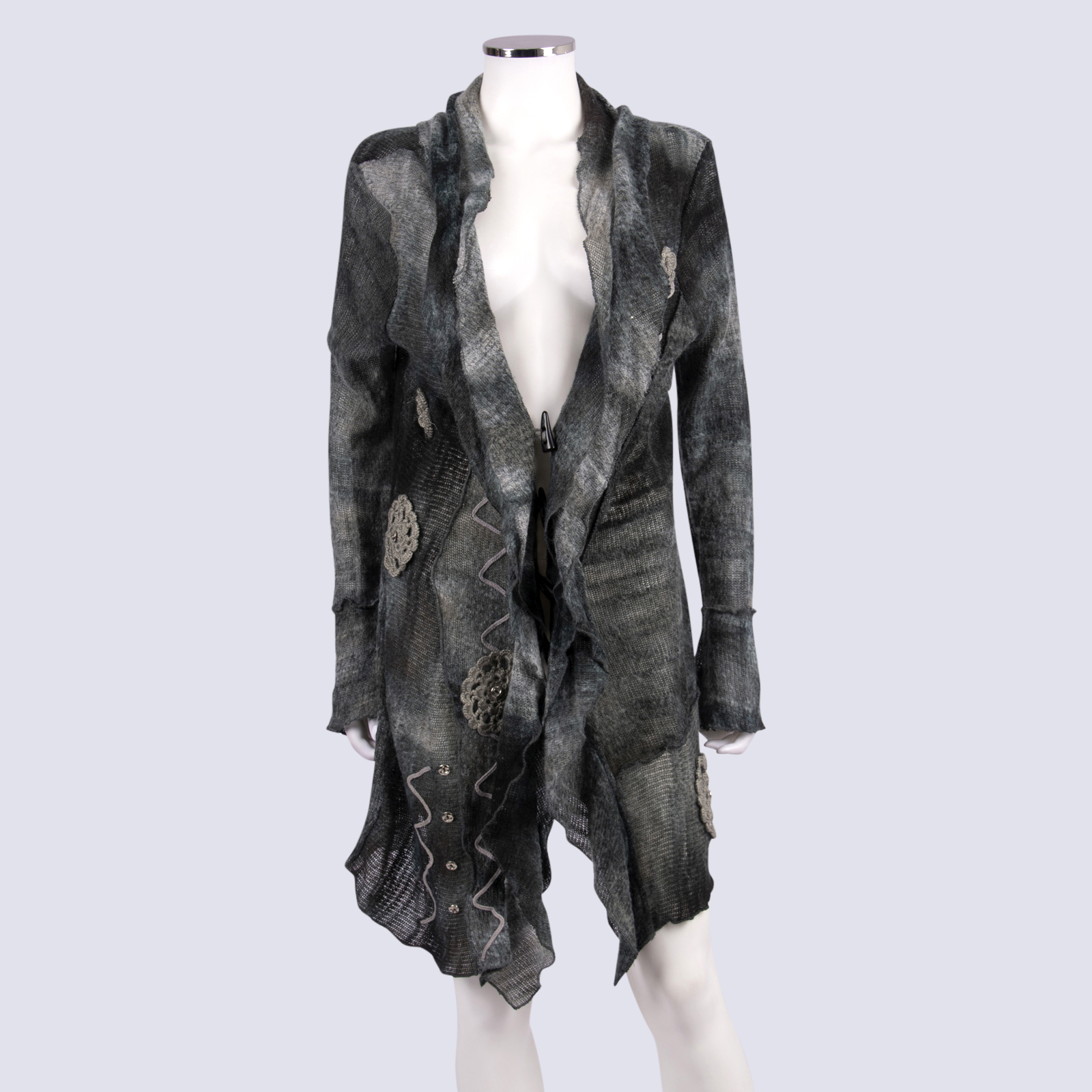 Café Latte Grey Crochet Waterfall Cardigan