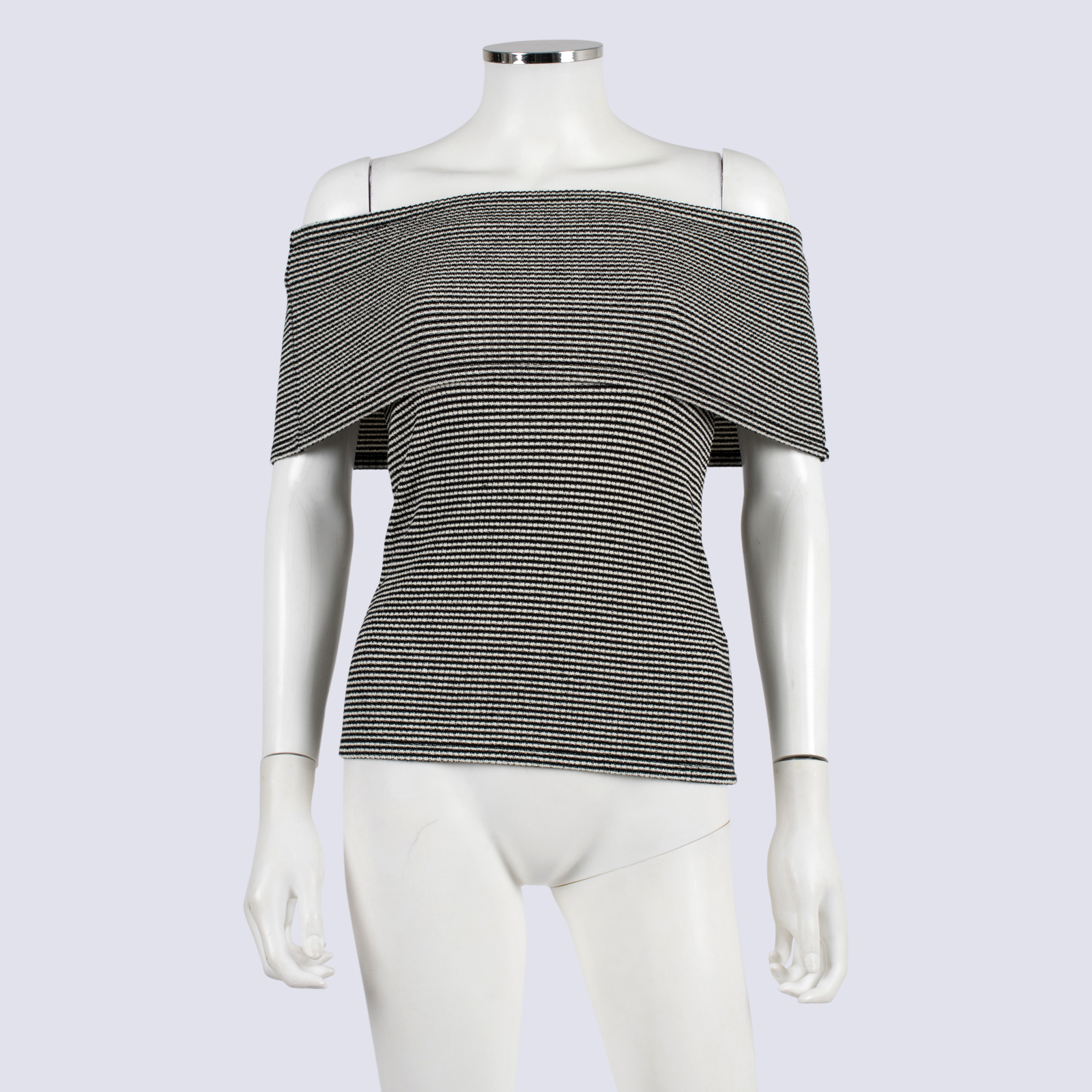 Witchery Black & White Crepe Knit Off Shoulder Top