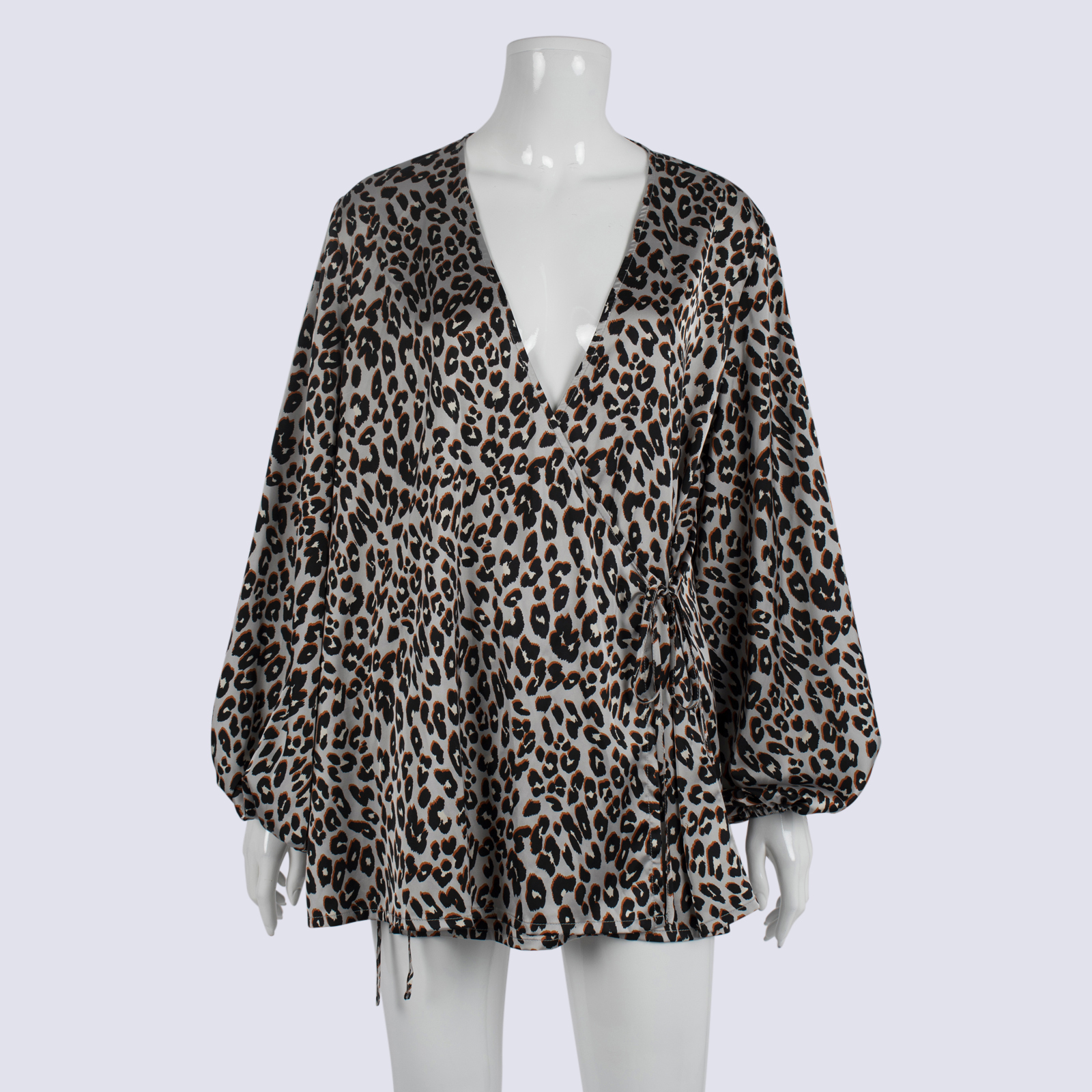 Motto Satin Feel Leopard Print Wrap Top