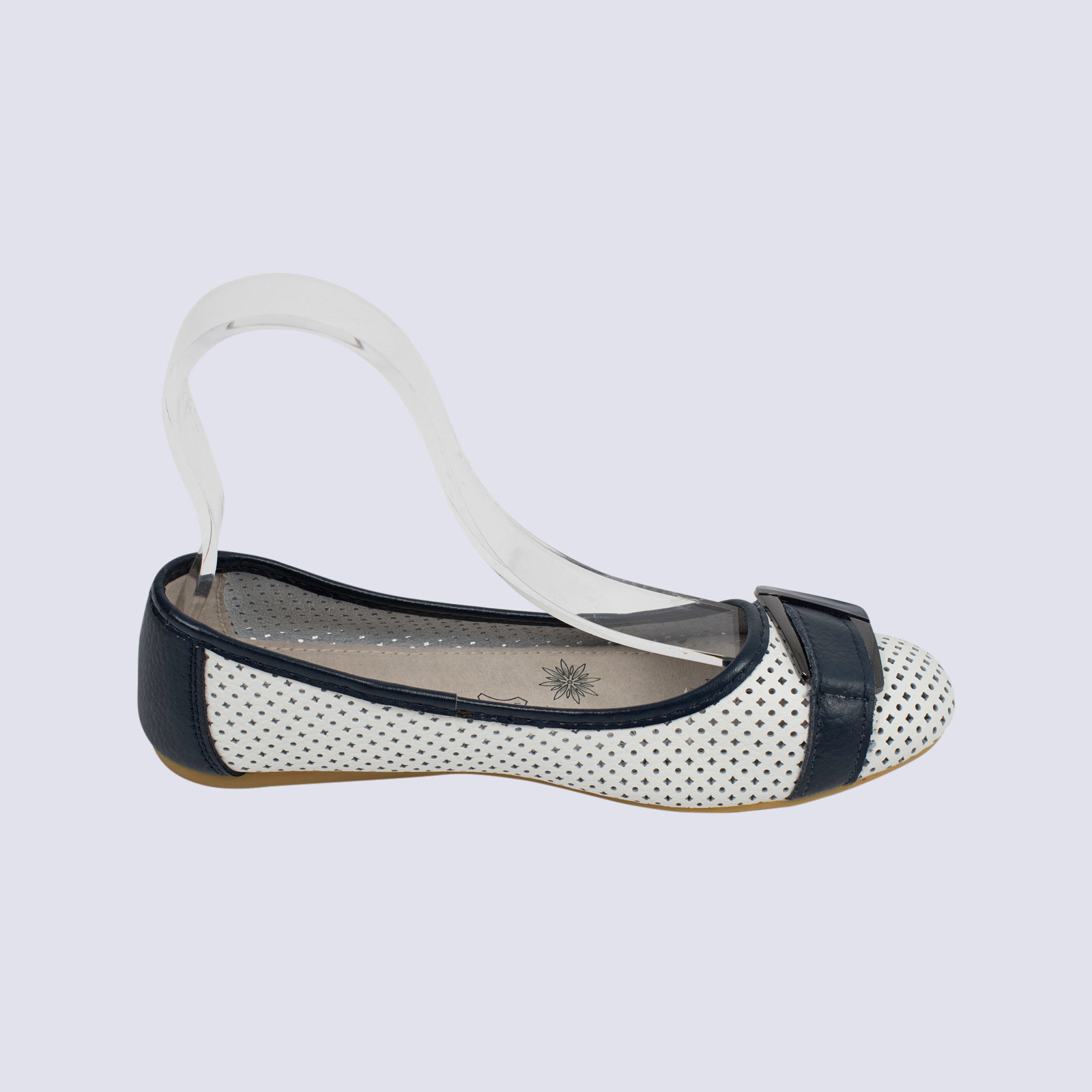 White Leather Laser Cut Flats - Savannah