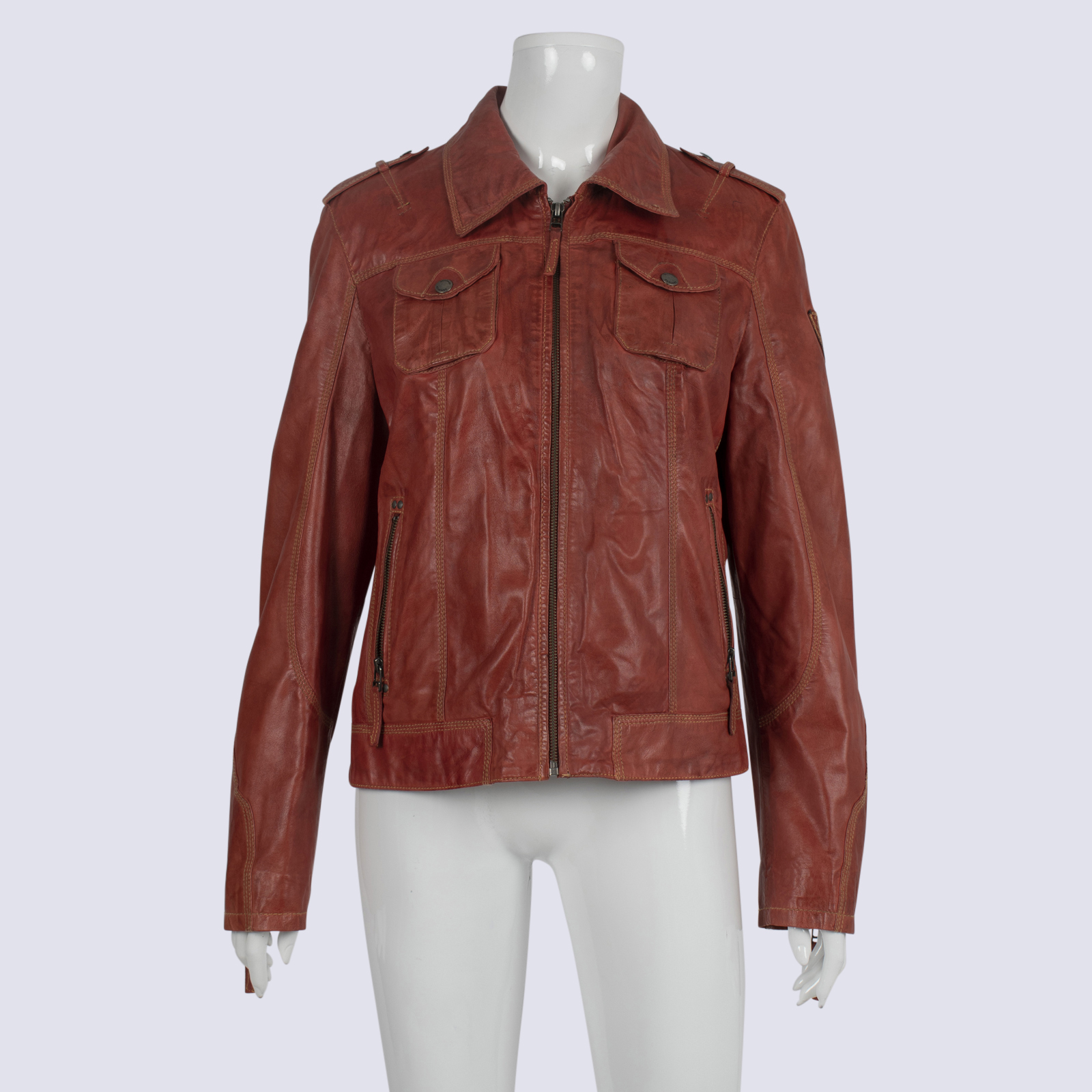Mood by Derimod Red Vintage Leather Jacket