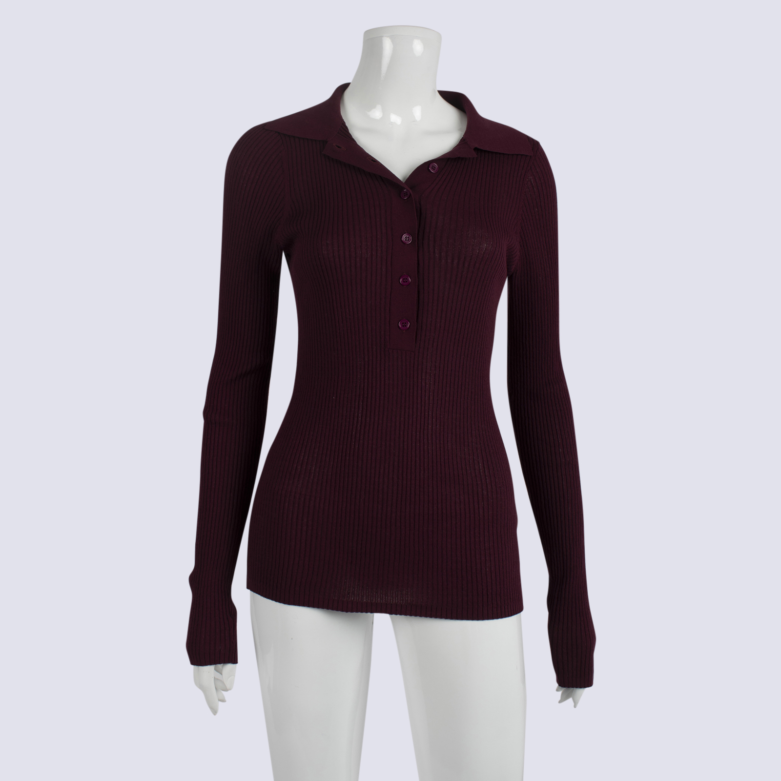 Henne Maroon Ribbed Knit LS Top