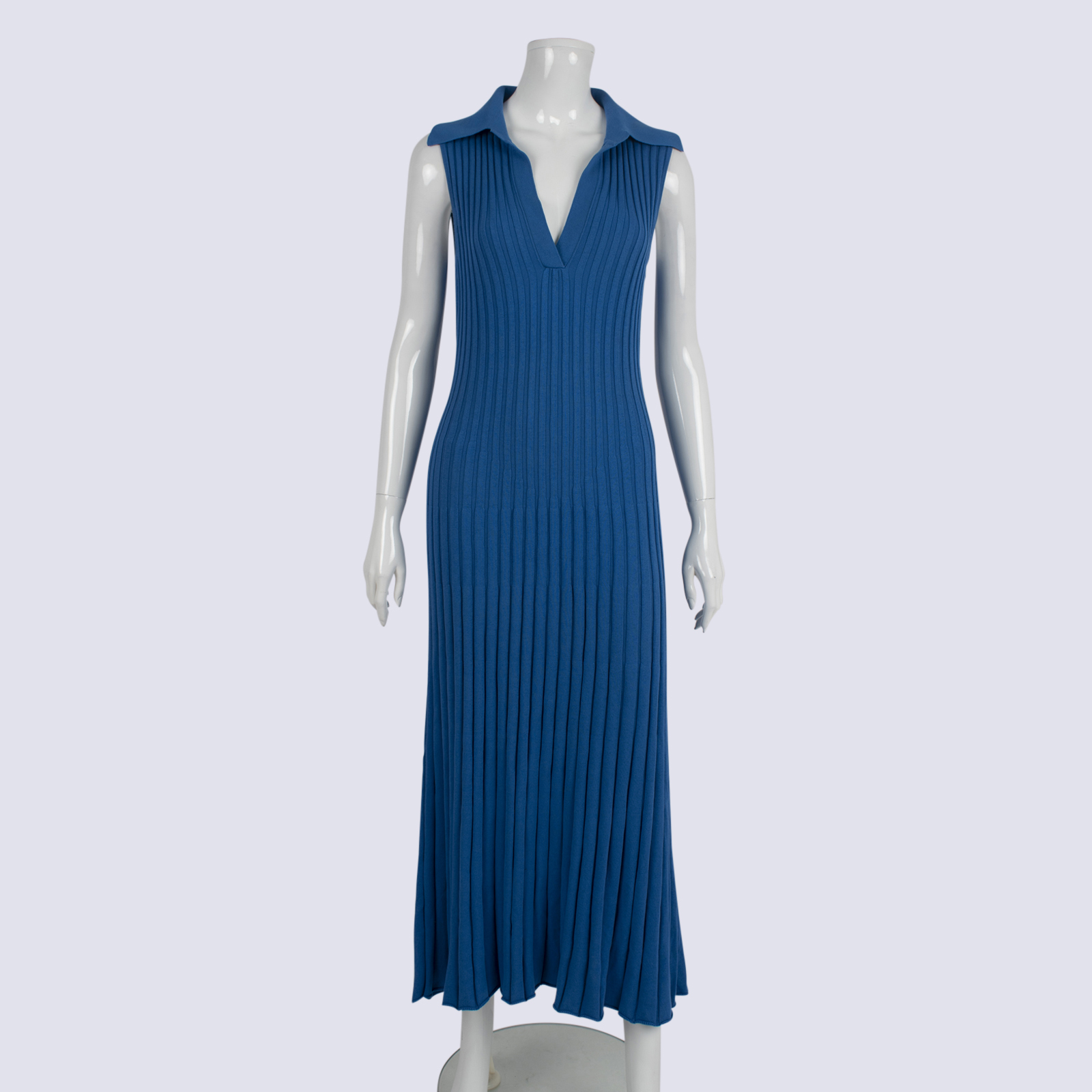 Sleeveless Rib Knit Collared Maxi Dress - CUE