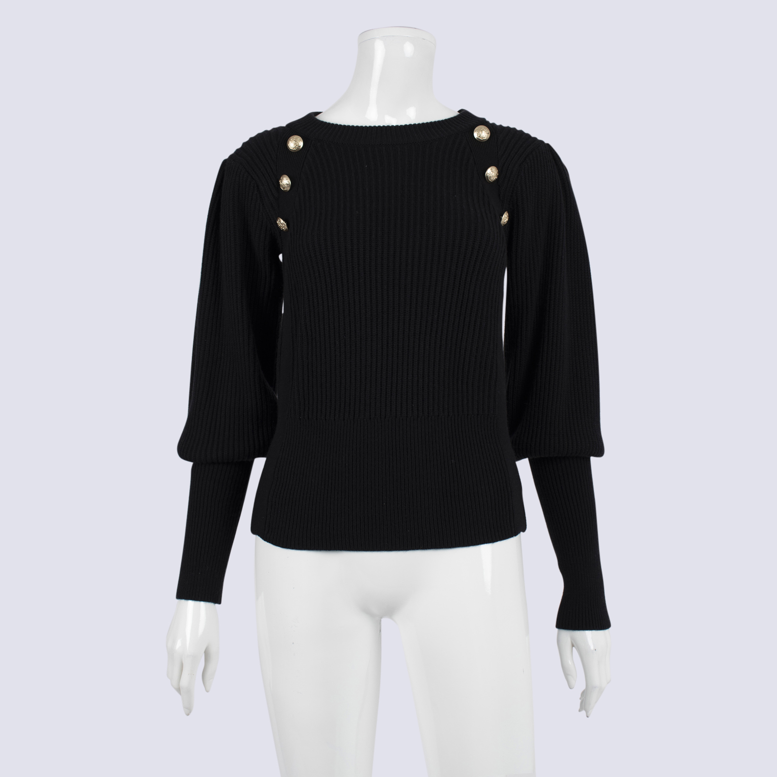 Navy Knit Mutton Leg Sleeves Jumper - Piper
