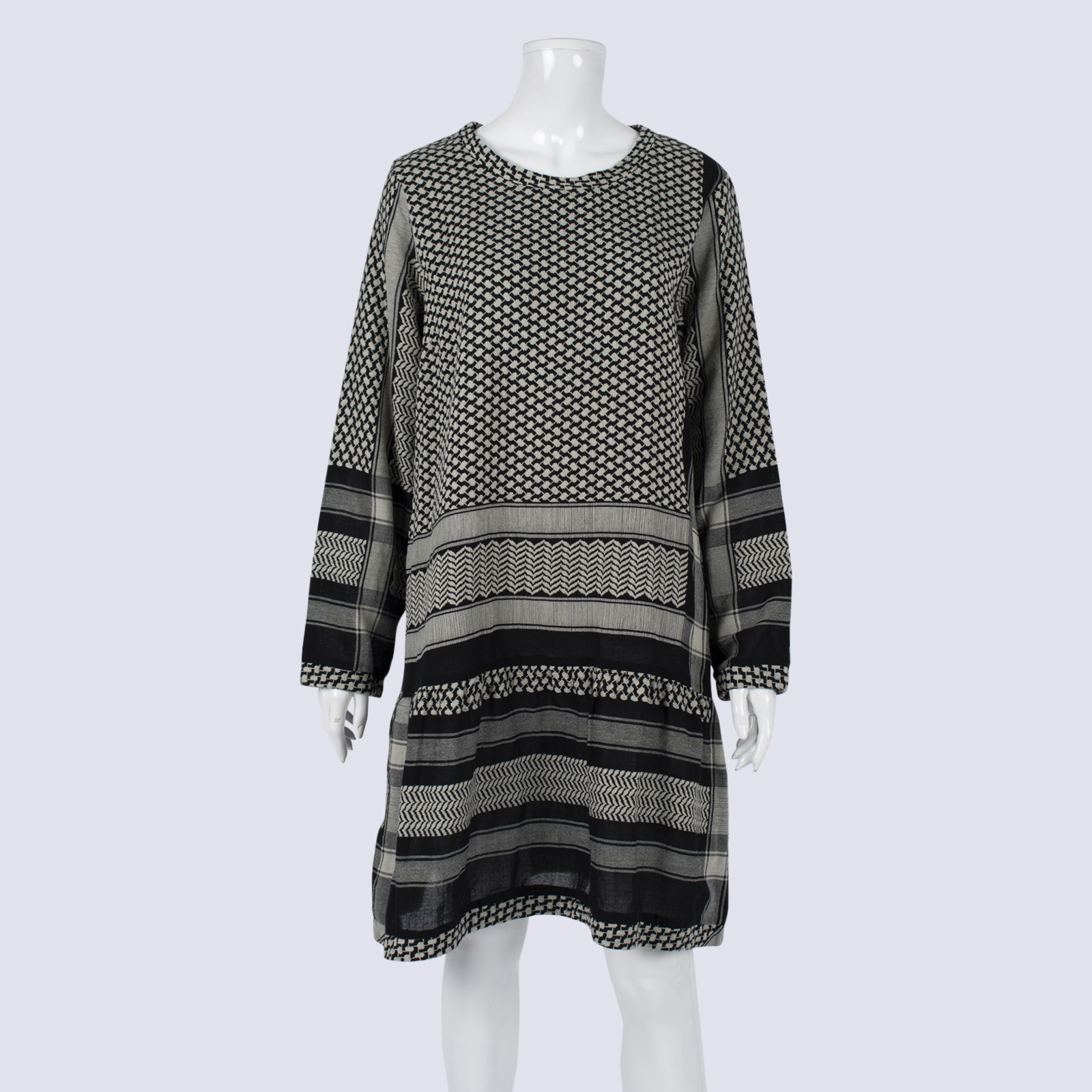 Black & White Multi Pattern LS Shift Dress - Cecilie Copenhagen