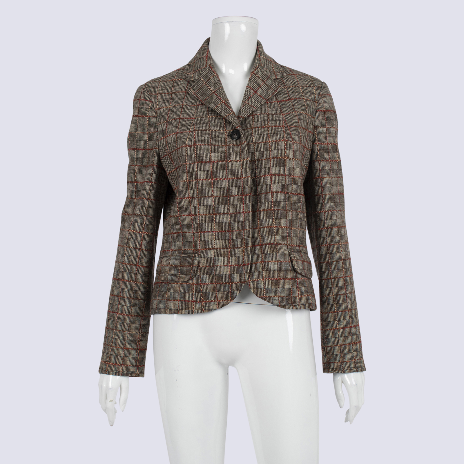 Wool Blend Cropped Check Jacket - Sportscraft