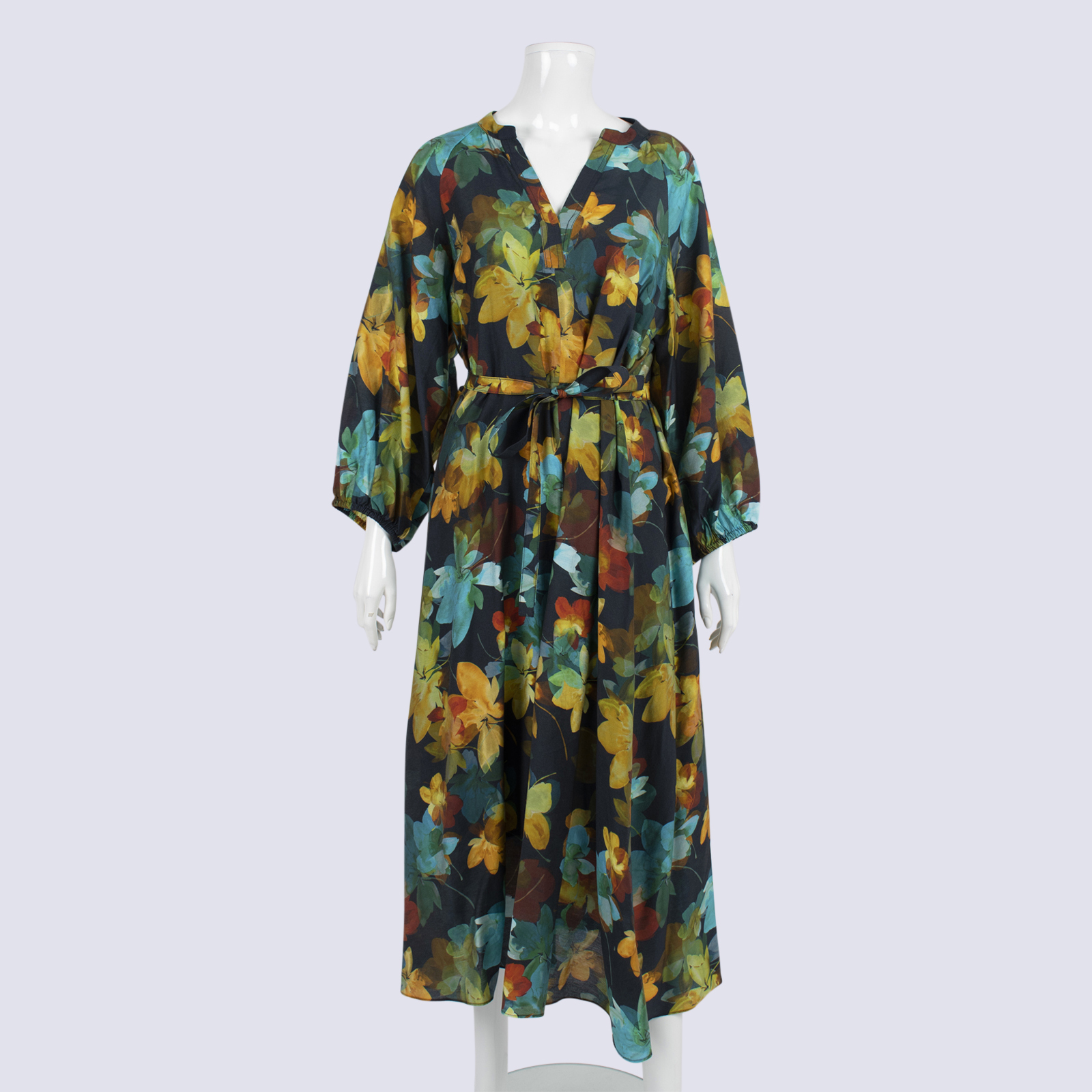 Sussan NWT 3/4 Puff Sleeve Floral Dress With Belt & Matching Scarf