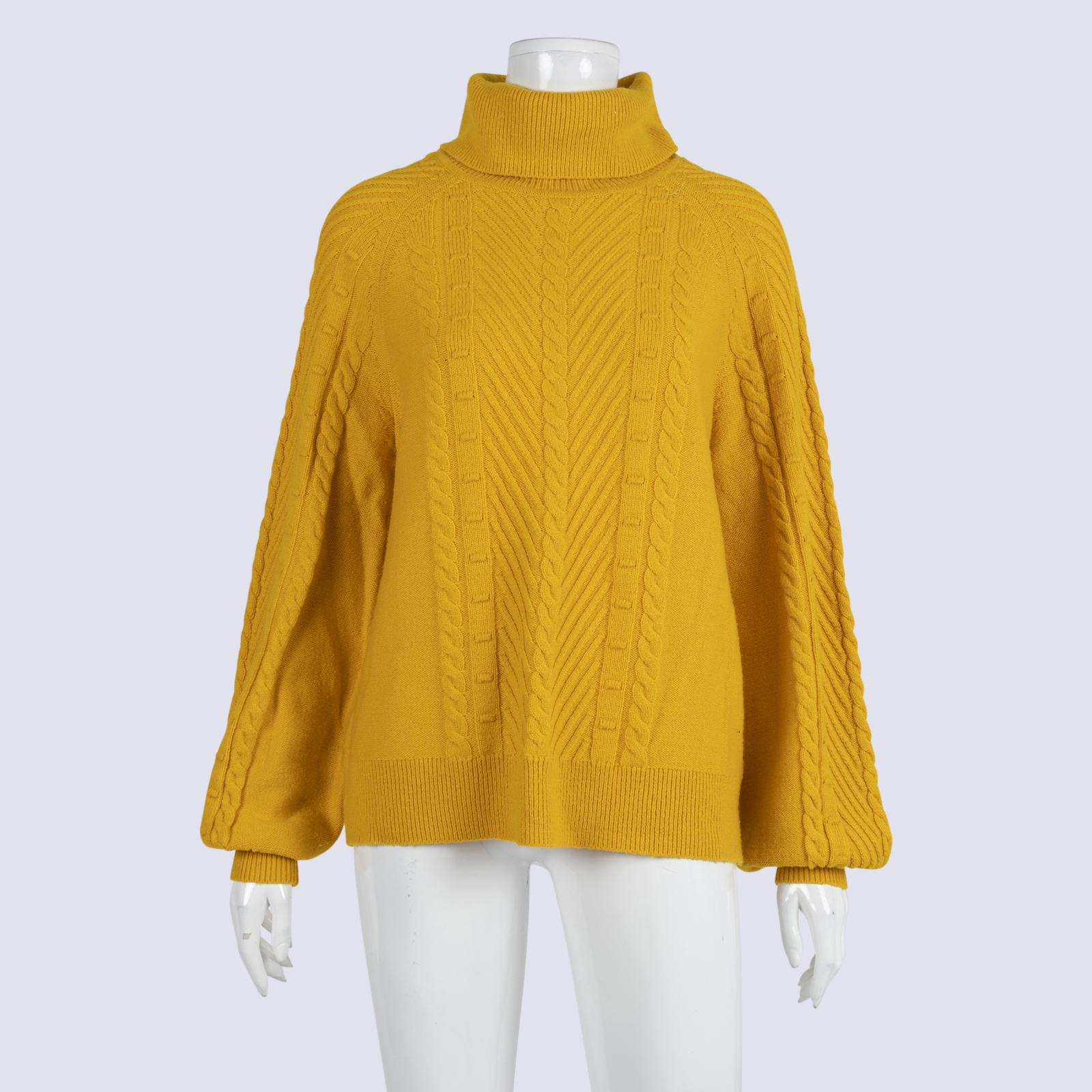 Review Mustard Cable Roll Neck Jumper