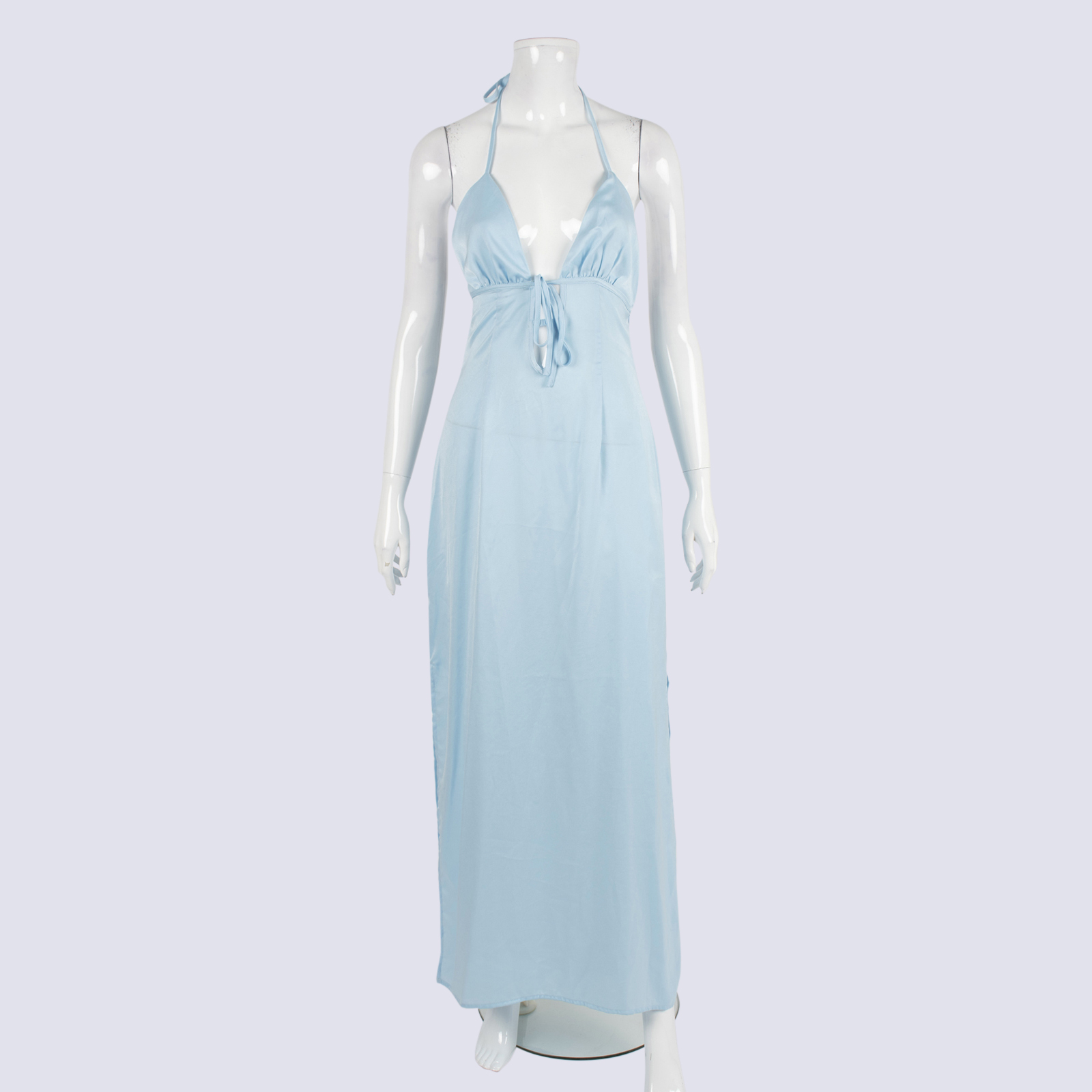 Kapri Blue Strappy Slip Maxi Dress With Side Splits