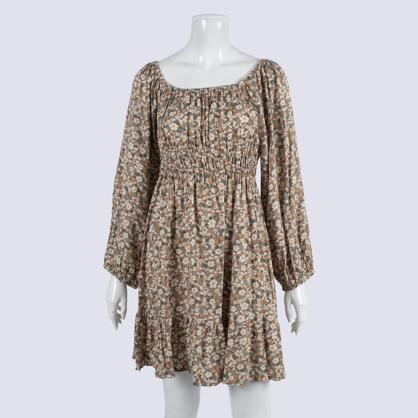 Tree Of Life Floral Print Off Shoulder Mini Dress