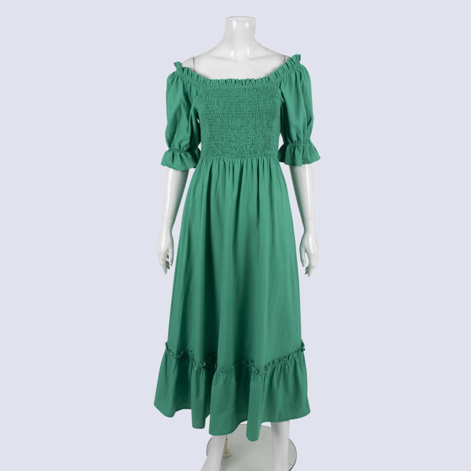 Primrose The Label Off Shoulder Cotton Dress With Shirred Bodice