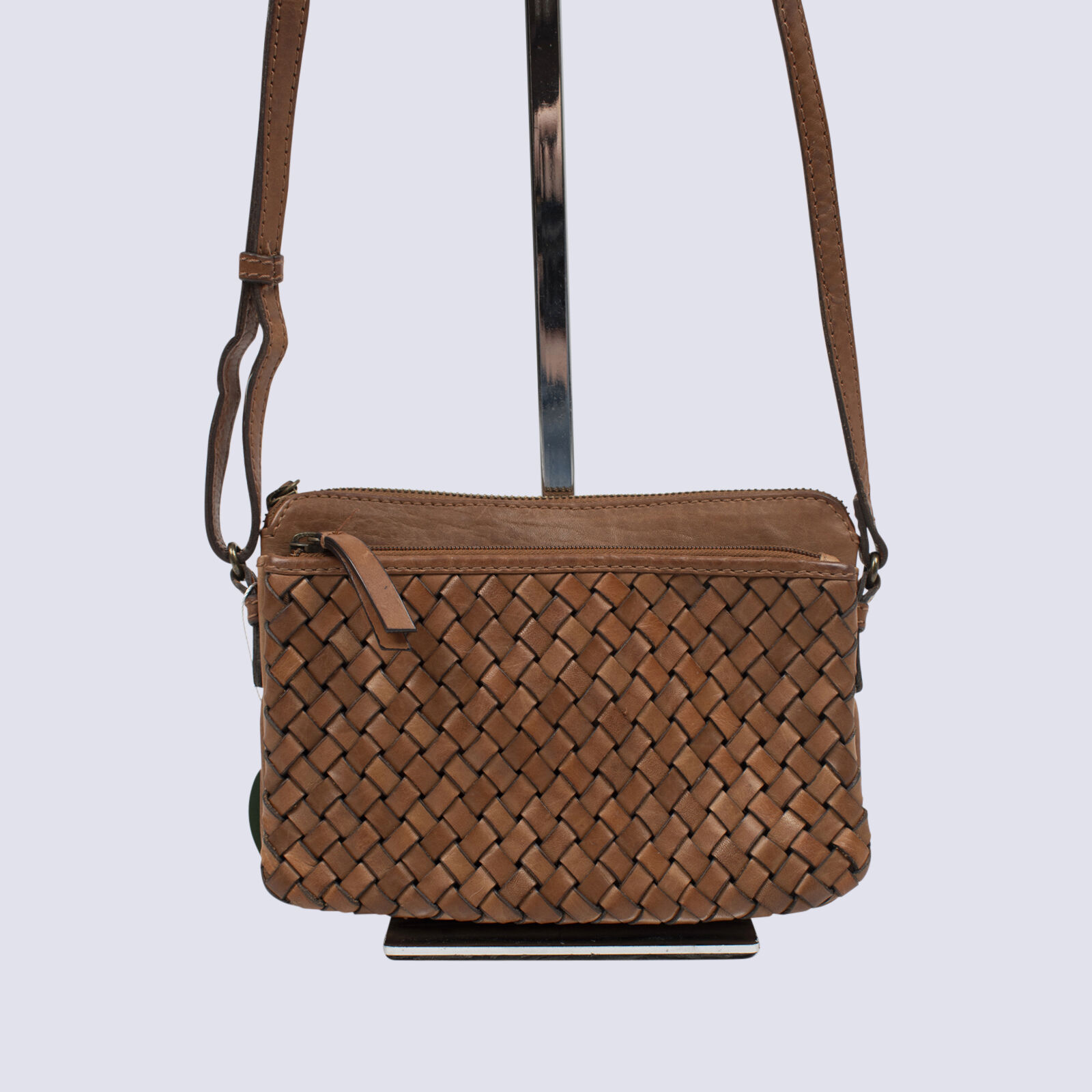 Evity Brown Two Pouch LeatherCrossbody Bag