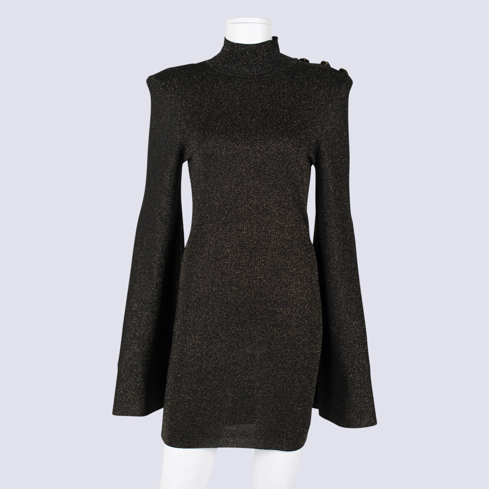 Rebecca Vallance LS High Neck Knit Gold Shimmer Dress